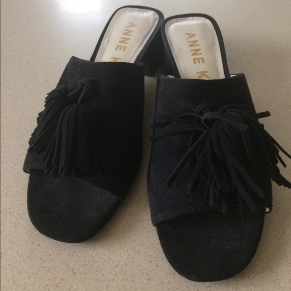 Anne Klein | Shoes | Anne Klein Black Suede Slides With Tassels | Poshmark
